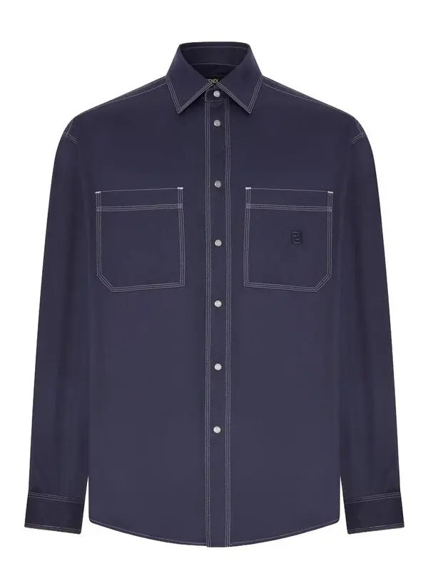 Fendi Cotton Shirt With Contrasting Stitching - Blue
