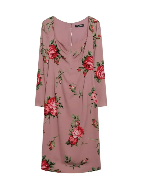 Dolce & Gabbana Bouquet Rose Print Sheath Dress - Pink