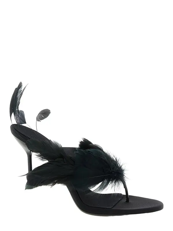 Paris Texas Lidia Feather Thong Mules - Black