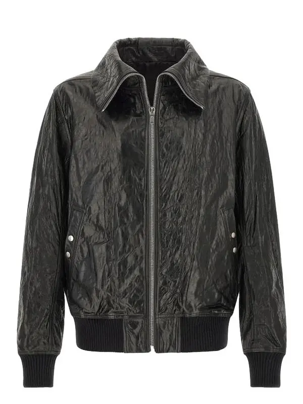 Rick Owens Leather Bomber Jacket - Black