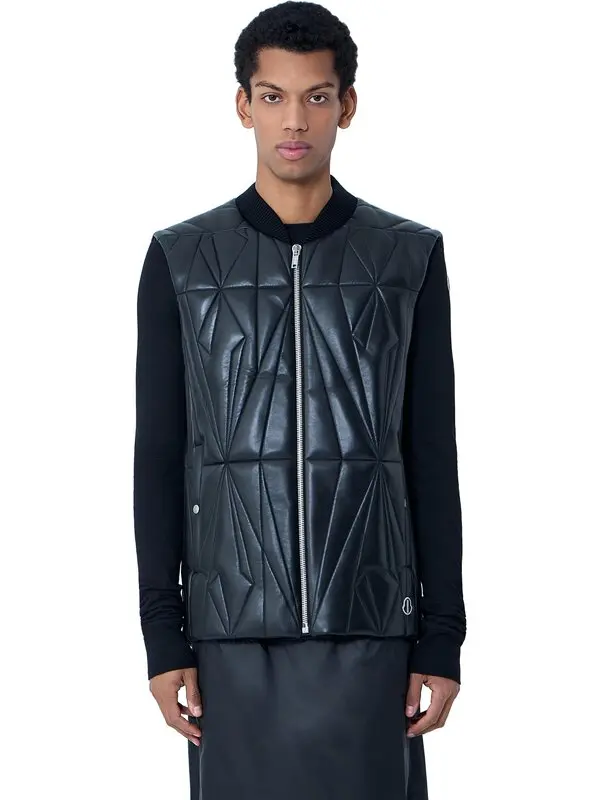 Moncler Rick Owens Geocamo Flight Leather Hooded Gilet - Black