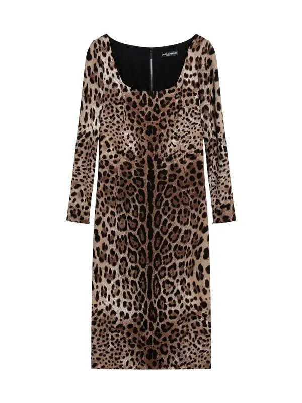 Dolce & Gabbana Leopard-print Long-sleeve Viscose Dress - Brown