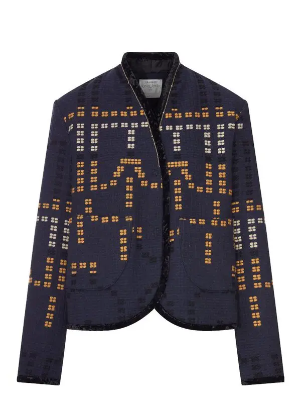 FORTE_FORTE Cropped Jacquard Jacket - Blue