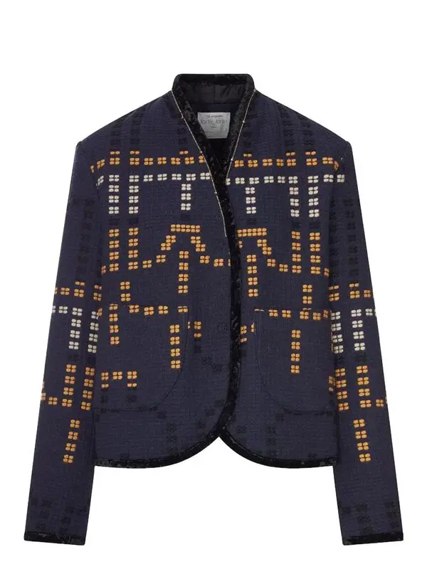 FORTE_FORTE Cropped Jacquard Jacket - Blue