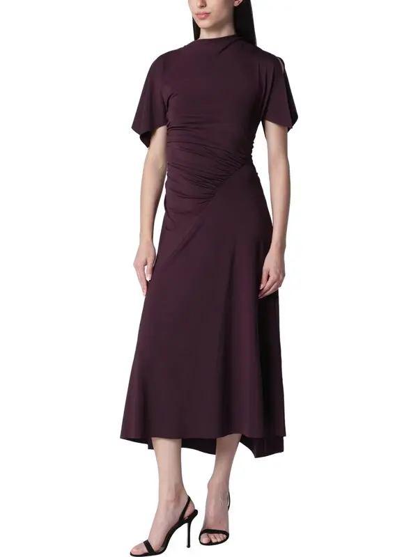 Victoria Beckham Blackcurrant Black Draped Midi Dress - Red