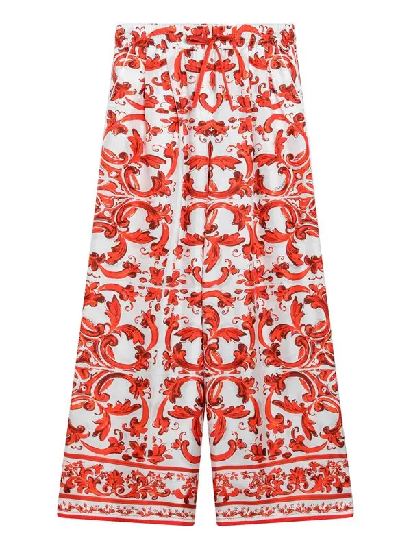 Dolce & Gabbana Maiolica-print Silk Wide-leg Pants - Orange