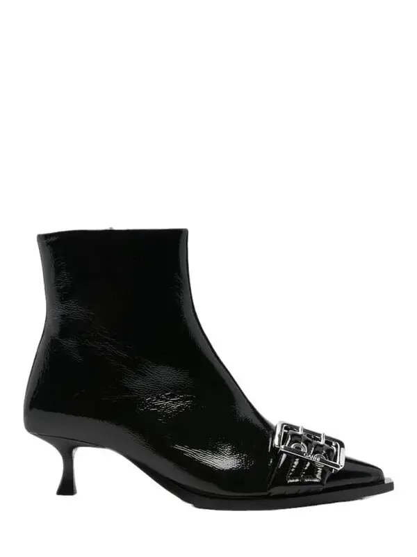 GANNI Patent Pointed Toe Kitten Heel Boots - Black