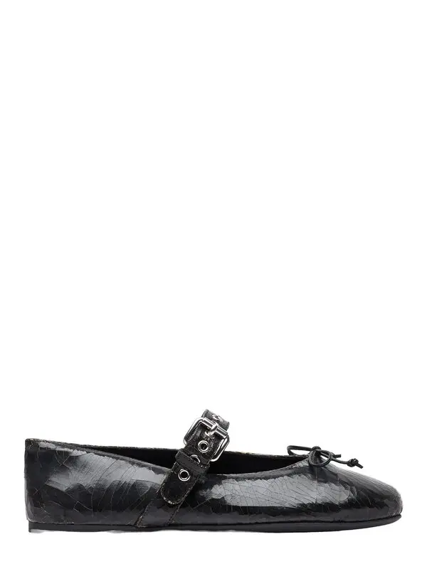 Miu Miu Crackled Leather Ballerina Shoes - Brown