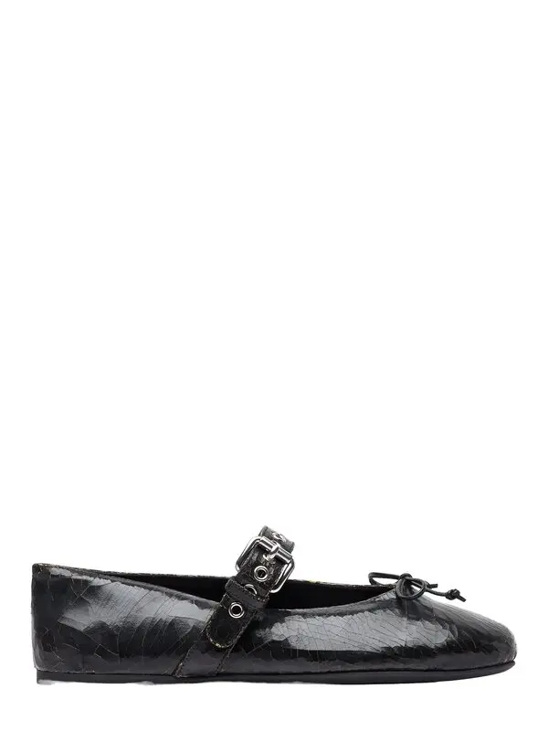 Miu Miu Crackled Leather Ballerina Shoes - Brown