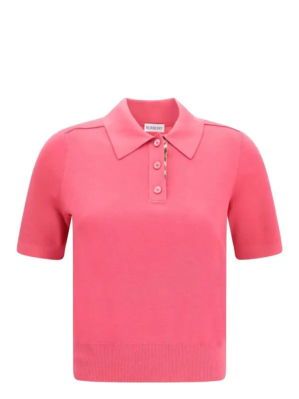 Burberry Wool Polo With Check Details - Pink