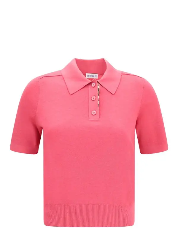 Burberry Wool Polo With Check Detail - Pink