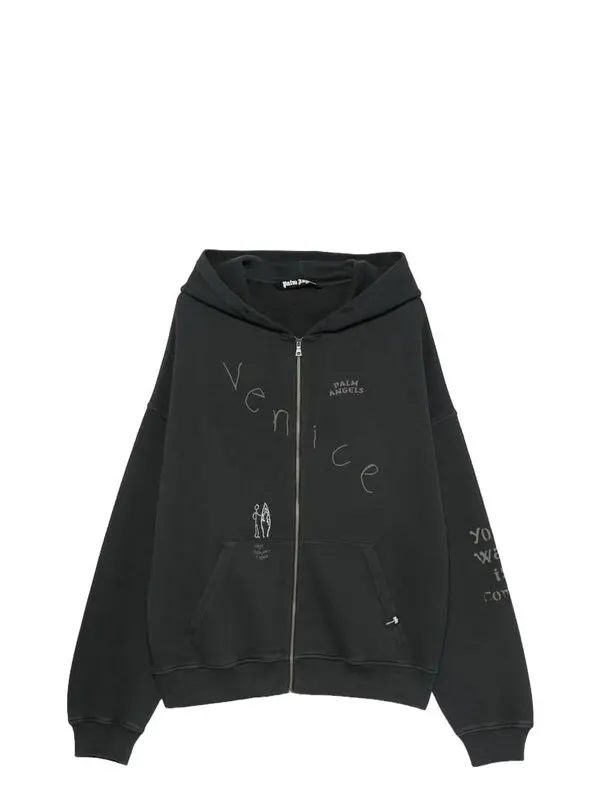 Palm Angels Graphic Print Zip-up Hoodie - Black