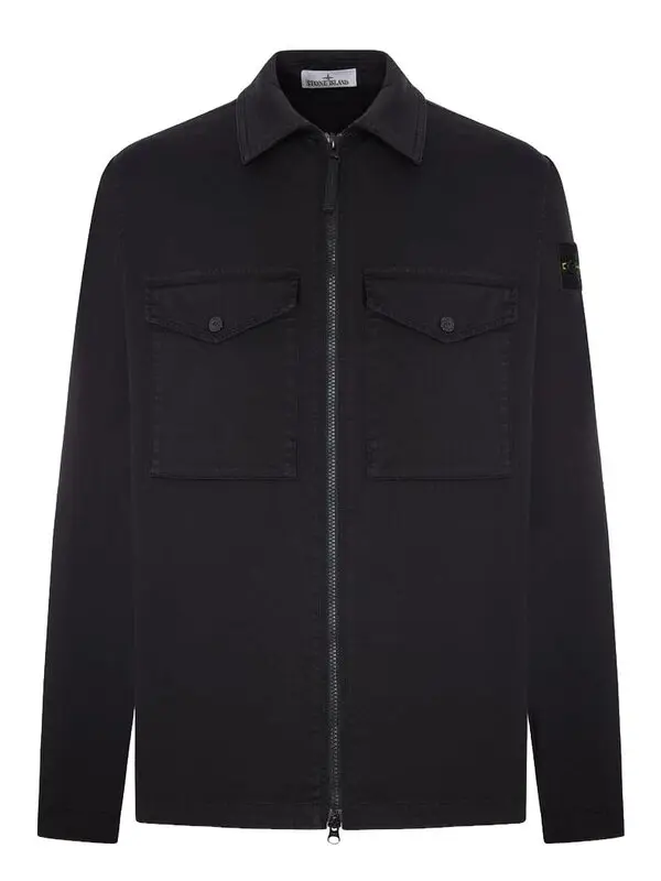 Stone Island Cotton Overshirt With Badge - Black