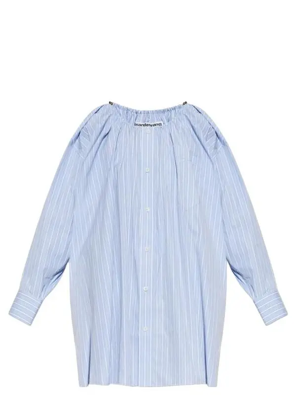 Alexander Wang Striped Off-the-shoulder Cotton Dress - Blue