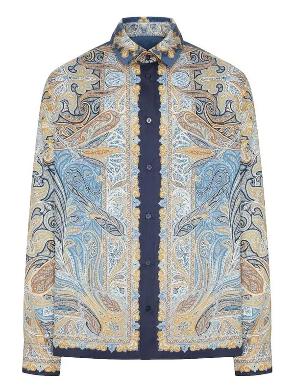 Etro Printed Cotton Shirt With Paisley Pattern - Blue