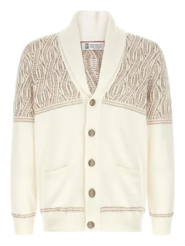 Brunello Cucinelli Braided Jacquard Shoulders Cardigan - Cream