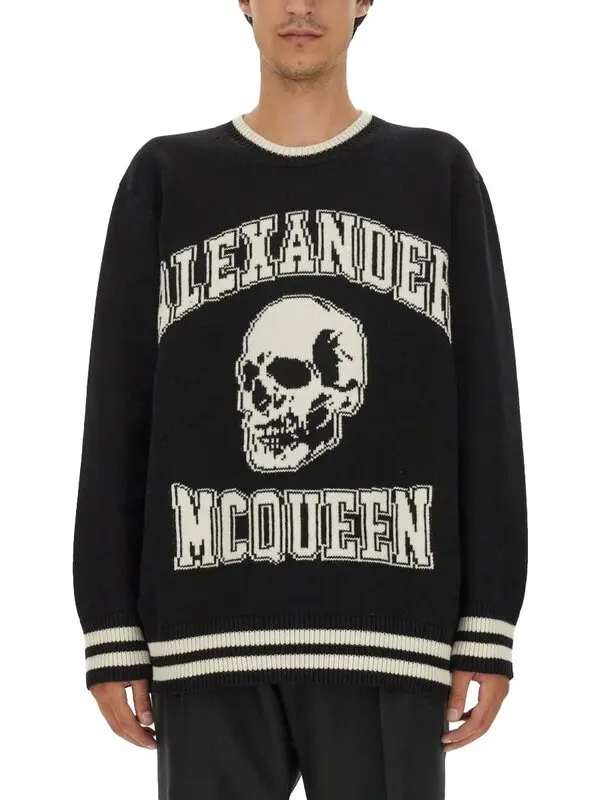 Alexander McQueen Varsity Skull Cotton Sweater - Black
