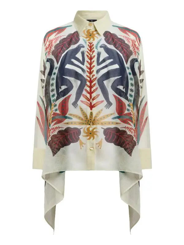 Etro X Tabby Booth Printed Seersucker Shirt With Handkerchief Hem - Yellow