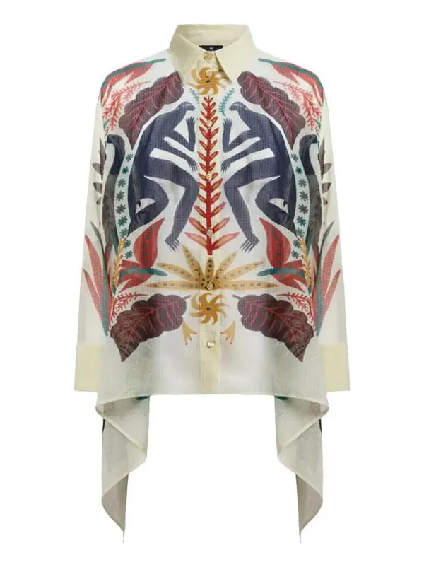 Etro X Tabby Booth Printed Seersucker Shirt With Handkerchief Hem - Yellow