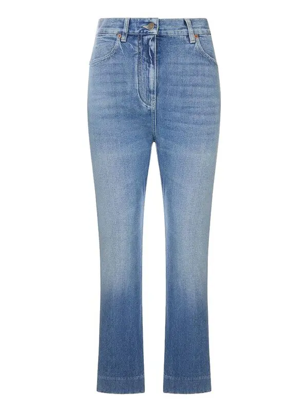 Valentino Garavani Light Wash Denim Flared Leg Cropped Jeans - Blue