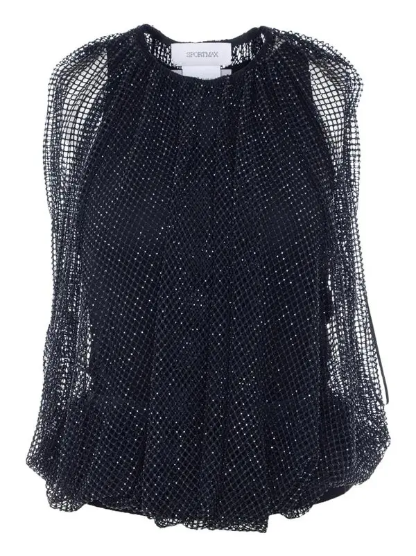 Sportmax Nodo Mesh Top With Crystals - Black