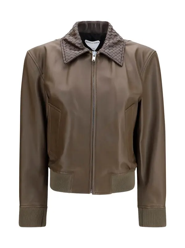Bottega Veneta Glossy Leather Jacket - Brown
