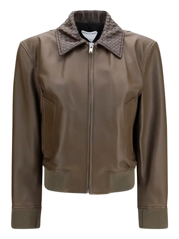Bottega Veneta Glossy Leather Jacket - Brown