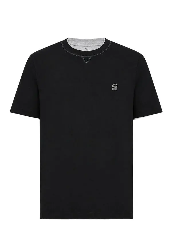 Brunello Cucinelli Cotton T-shirt With Front Logo And Contrasting Trim - Black