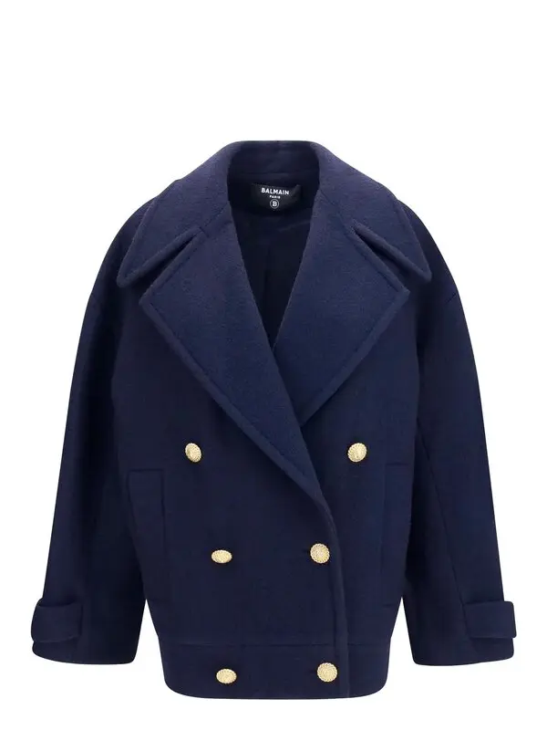 Balmain Double-breasted Wool Coat With Buttons - Blue