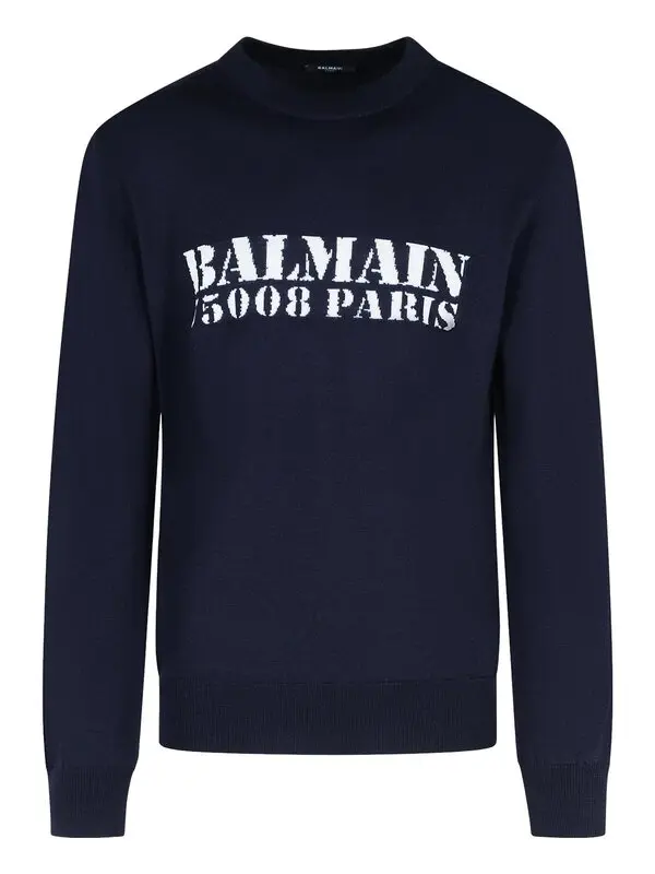 Balmain Navy Merino Wool Sweater - Blue