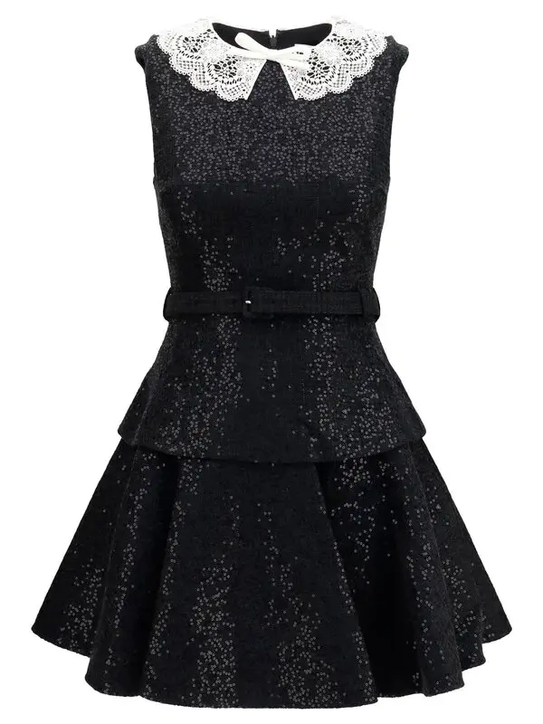 SELF-PORTRAIT Sequin Bouclé Mini Dress - Black