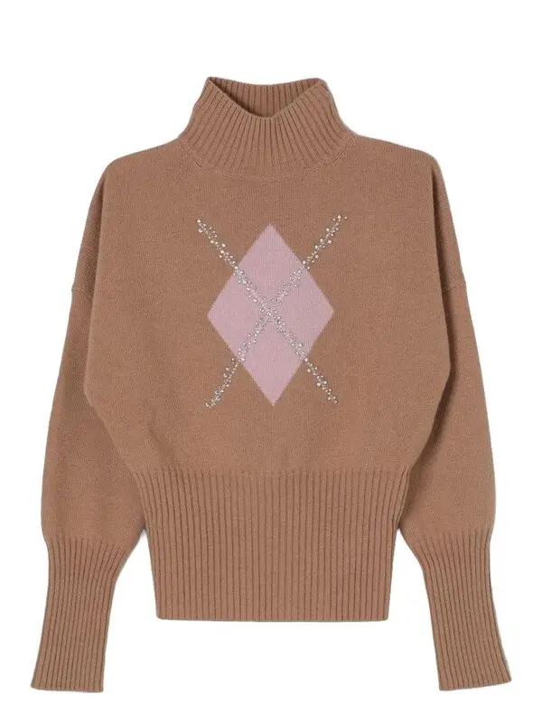 Max Mara Argyle Pattern Turtleneck Sweater - Brown