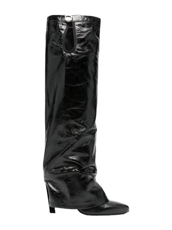 Attico Crinkled Leather Stiletto Boots - Black