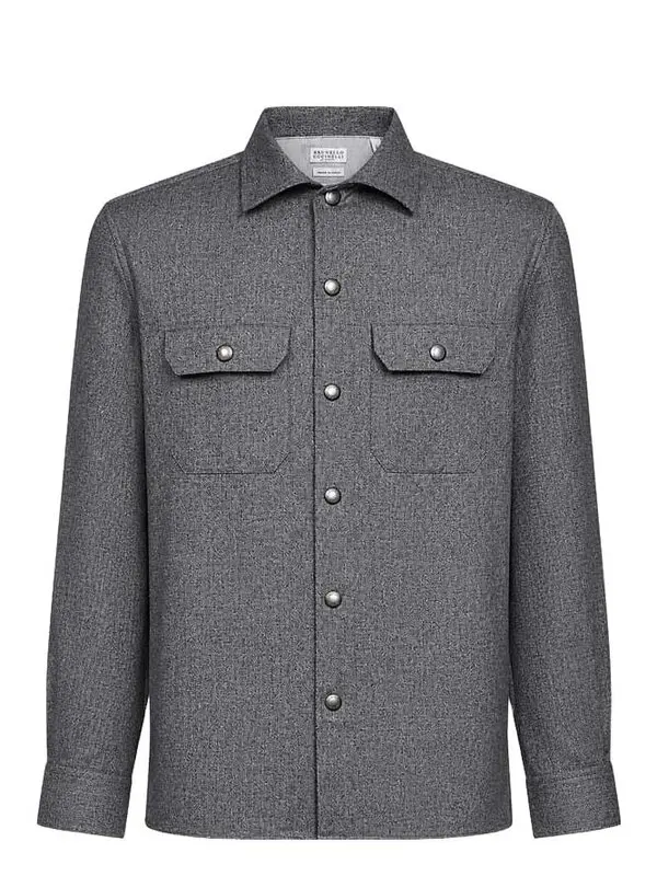 Brunello Cucinelli Virgin Wool Flannel Shirt Jacket - Gray