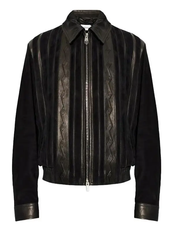 Versace Leather Suede Panels Bomber Jacket - Black