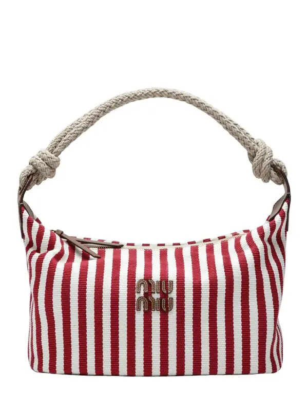 Miu Miu Ruby/cognac Striped Canvas Bag - Red