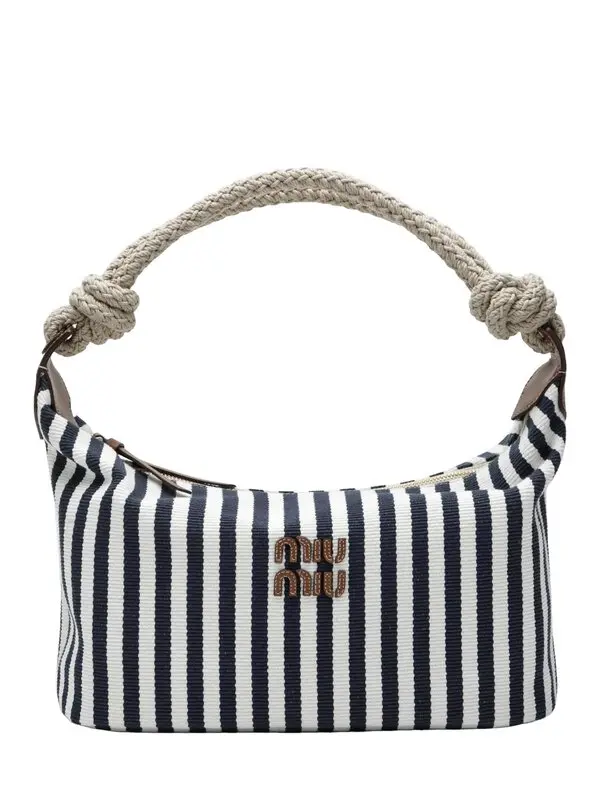 Miu Miu Cognac Striped Canvas Bag - Blue