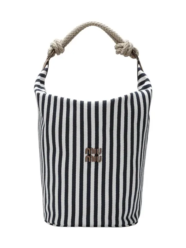 Miu Miu Cognac Striped Canvas Bag - Blue