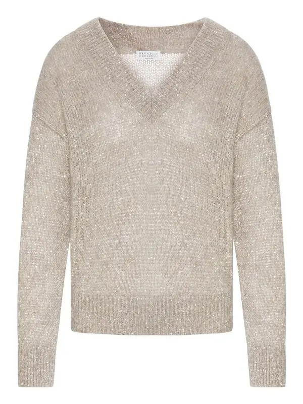 Brunello Cucinelli Dazzling English Half Rib Cotton Sweater - Tan