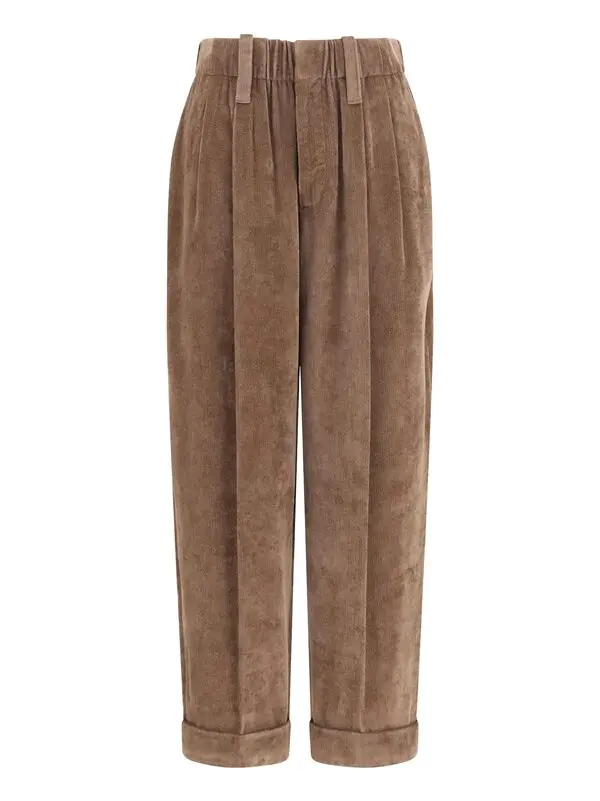 Brunello Cucinelli Elasticated Viscose And Cashmere Pants - Brown