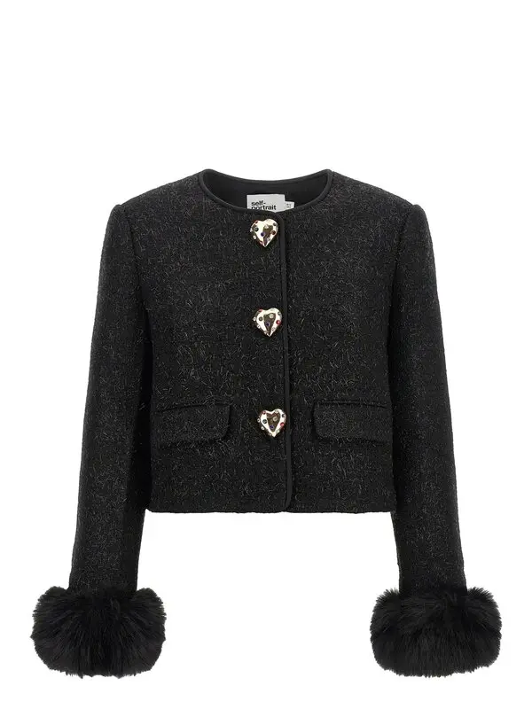SELF-PORTRAIT Bouclé Fur Jacket - Black