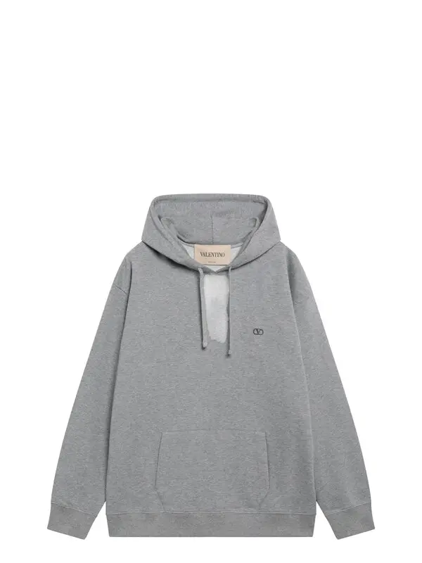 Valentino Garavani Melange Hoodie With Vlogo Embroidery - Gray