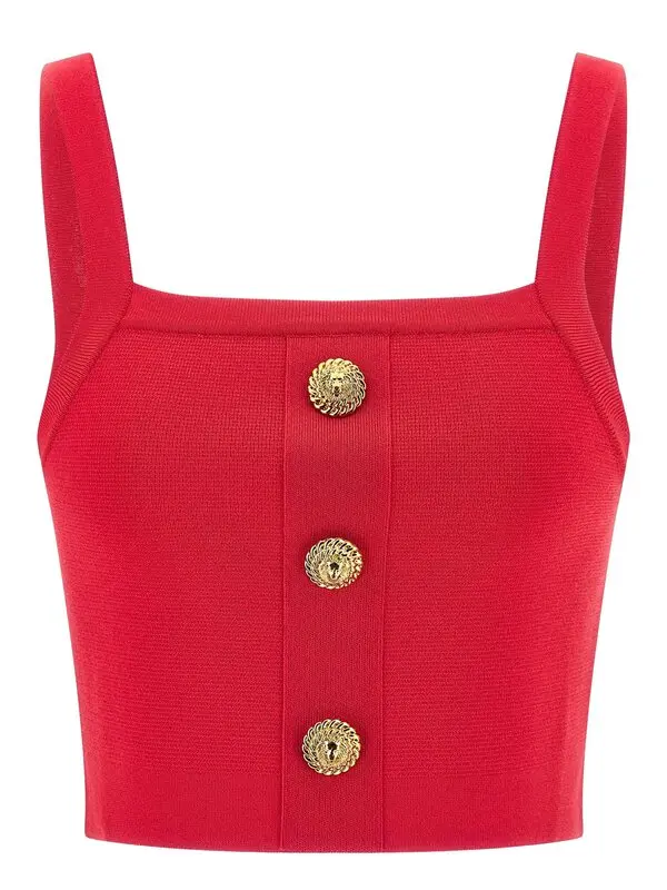 Balmain Viscose Knit Top With Gold Tone Buttons - Pink