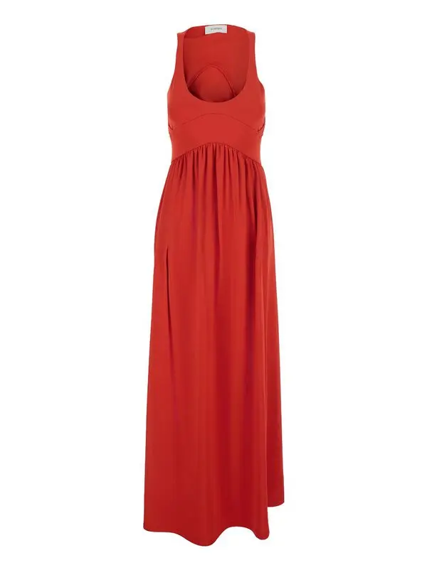 Sportmax Panino' Red Sleevelesss Long Dress With Round Neckline And Cut-out On The Back In Stretch Viscose For - Multicolor