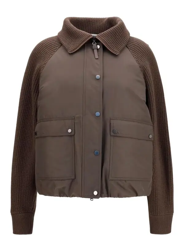 Brunello Cucinelli Down Jacket With Wool Sleeves - Brown