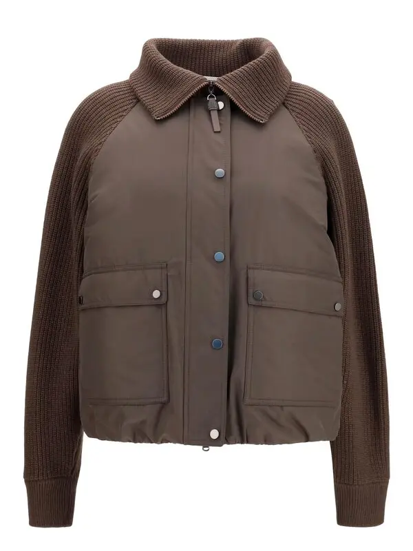 Brunello Cucinelli Down Jacket With Wool Sleeves - Brown