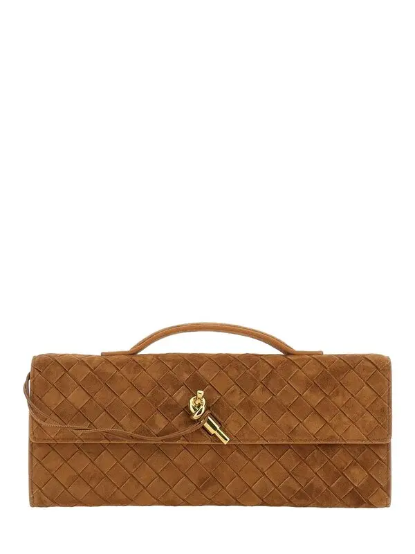 Bottega Veneta Andiamo Suede Clutch - Brown