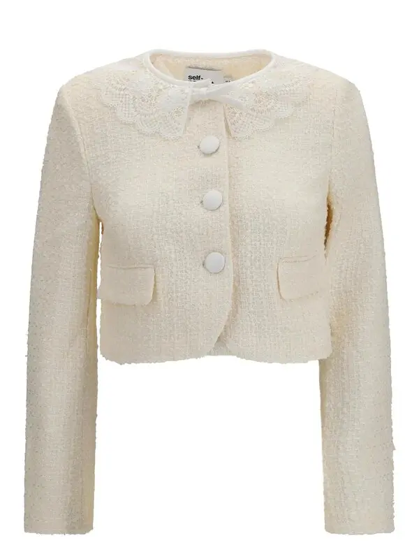SELF-PORTRAIT Bouclé Jacket With Lace Collar - Multicolor