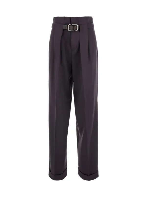 Attico Brown Pants With Front Pleats And Front Belt With Buckle In Wool For - Multicolor