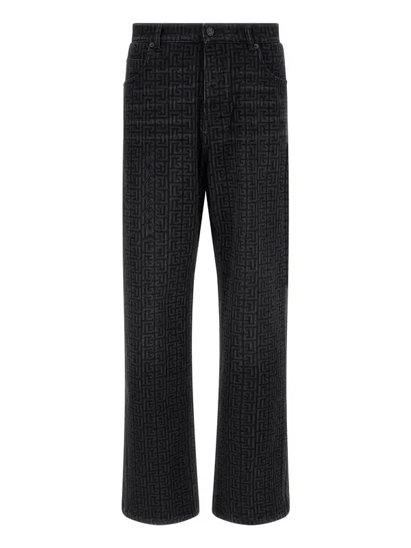 Balmain Monogram Pattern Jeans - Black